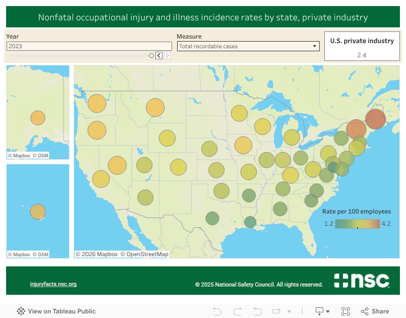 Work Injury and Illness by State - Injury Facts