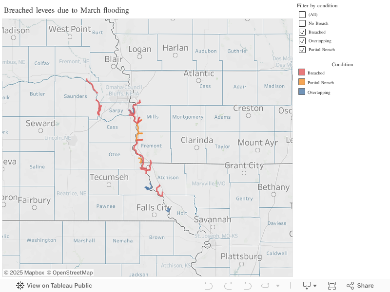 Flooding breaches four levees along the Missouri River in southwest Iowa