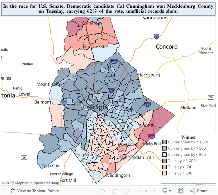 Mecklenburg went for Cal Cunningham. See how what precincts he carried ...