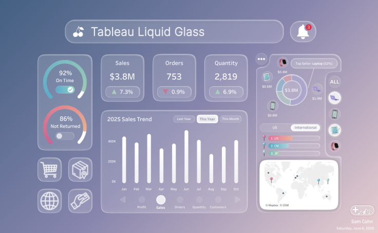 Workbook thumbnail, Tableau Liquid Glass Dashboard