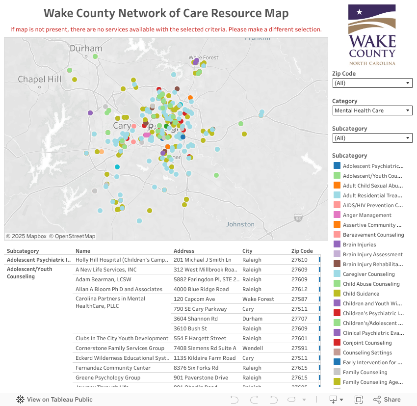 Wake County Network of Care Resource Map