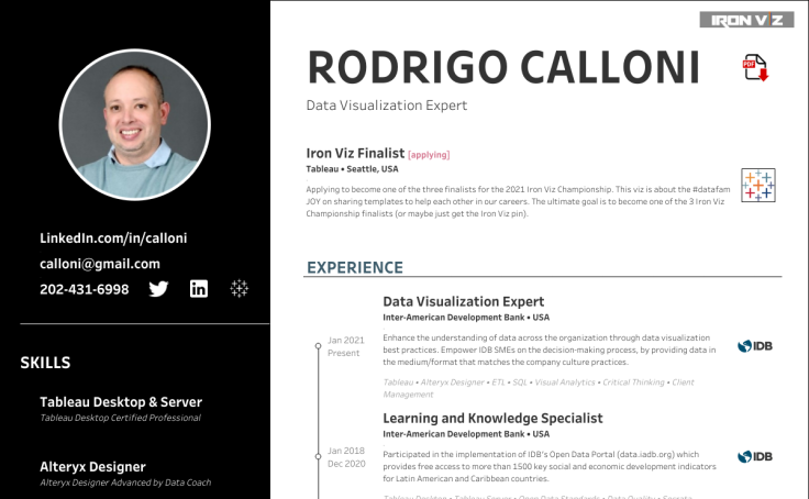 Workbook: Iron-Viz-Resume-Template