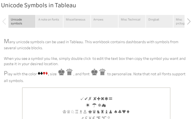 Workbook: Unicode symbols